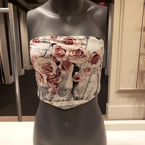 Dolls Kill | Tops | Grey Pink Floral Rose Bandeau Y2k 9s Tube Flowers ...